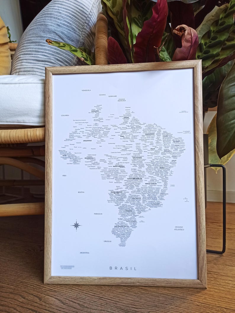 Brazil Map Poster – Minimalist Wall Art – Black & White Brasil Map ...