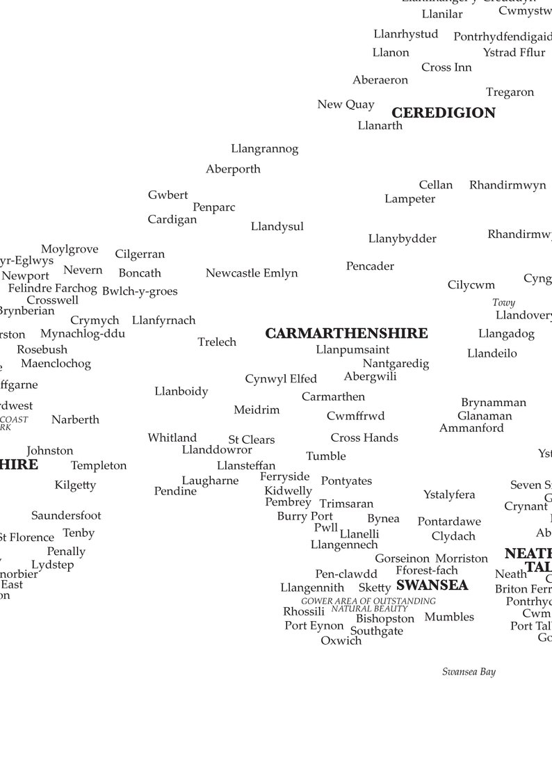 Wales Map Print, Wales UK Map Art Poster, Travel Poster, Wales Map Art ...