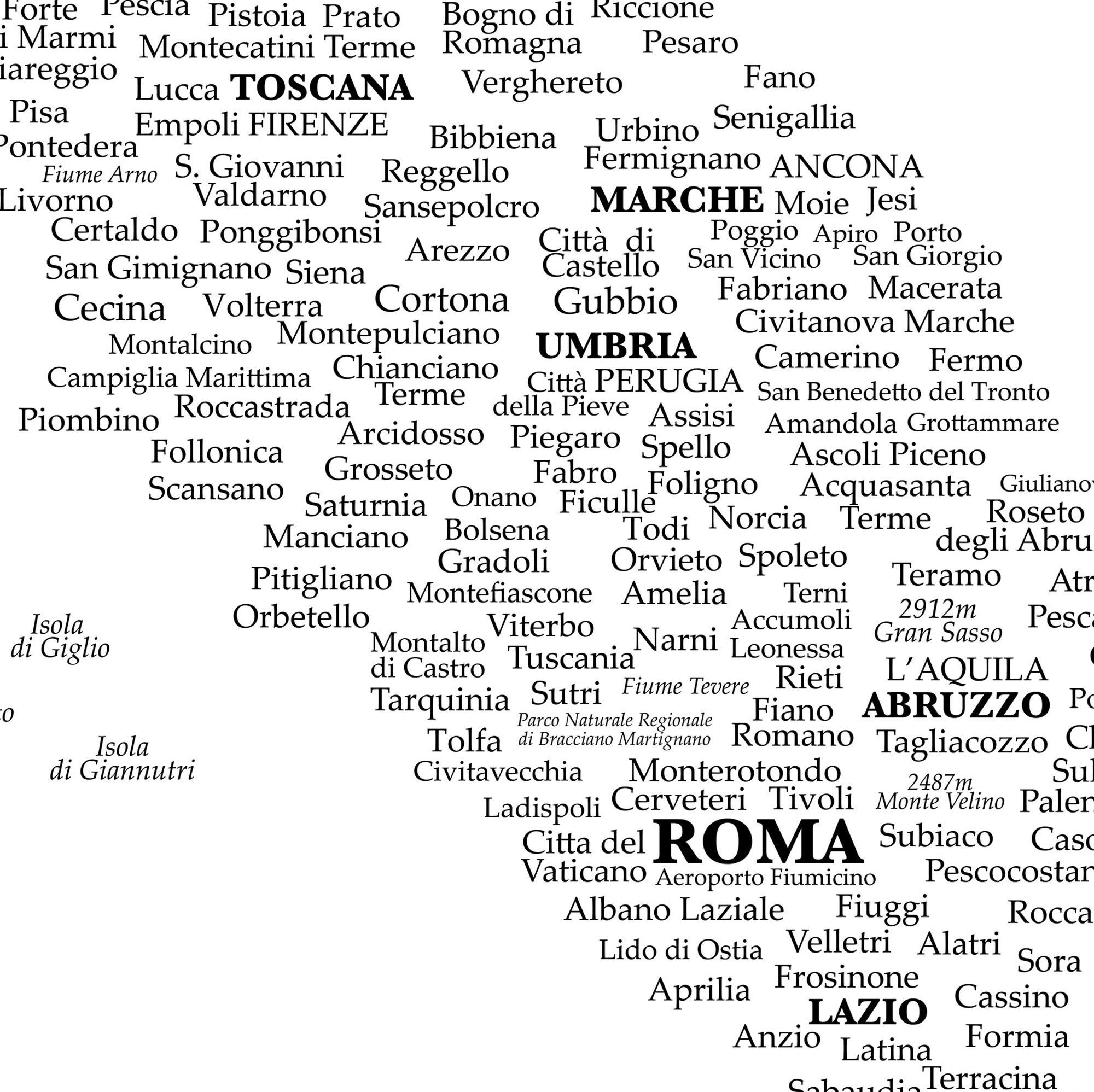 Italy Type Map Print, Italy Map Wall Print, Italy Wall Poster Print ...