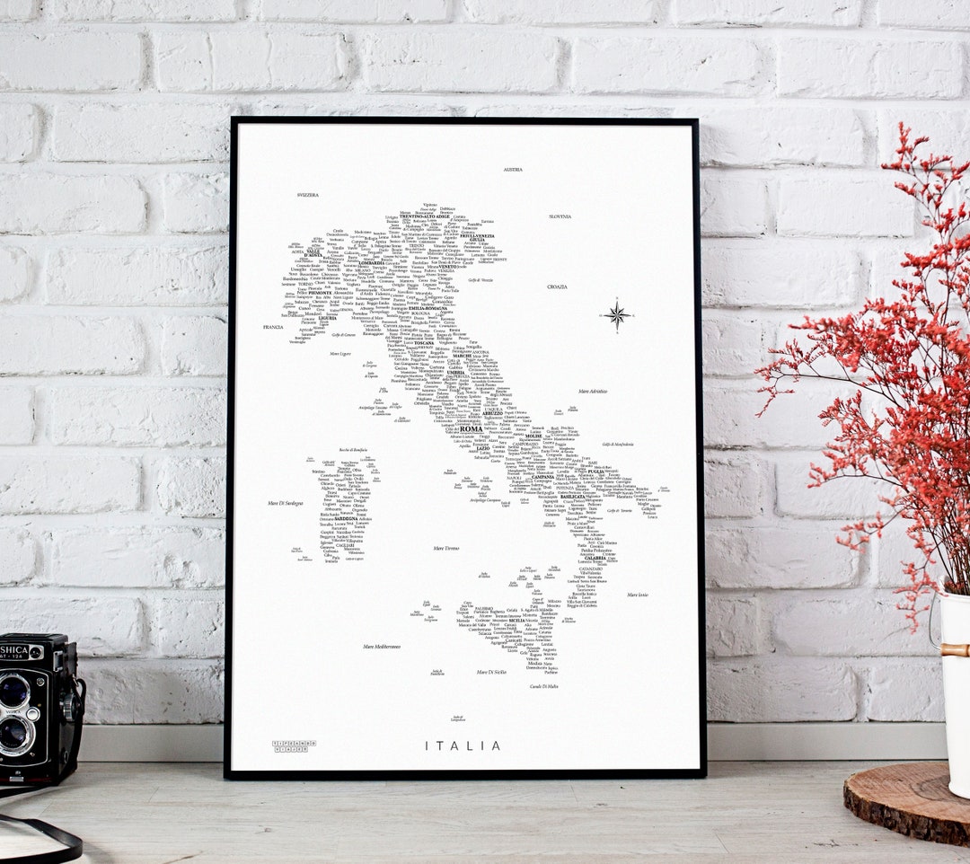 Italy Type Map Print, Italy Map Wall Print, Italy Wall Poster Print ...