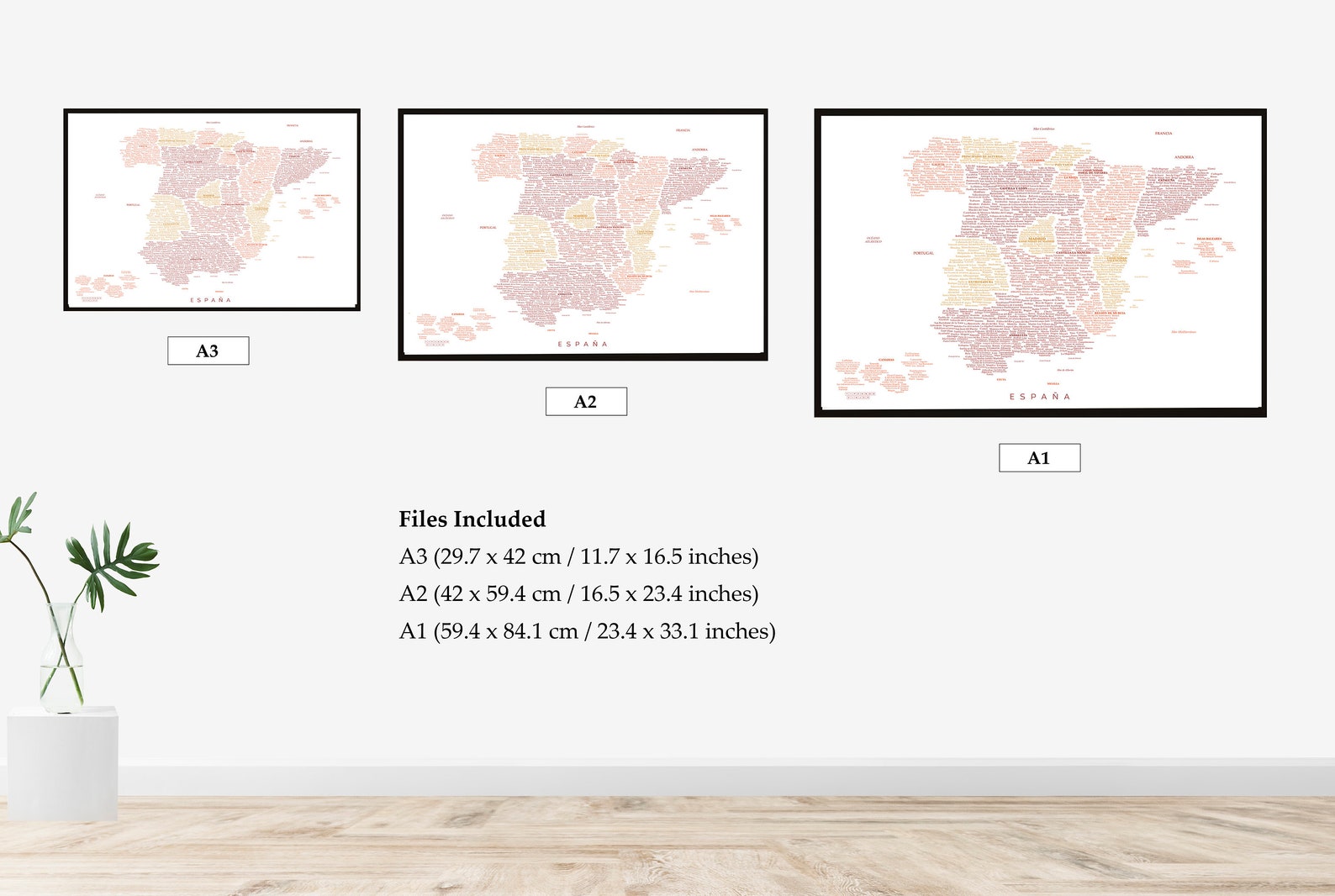 Color Map of Spain Type Map, Spain Map Print, Spain Poster Minimalist ...