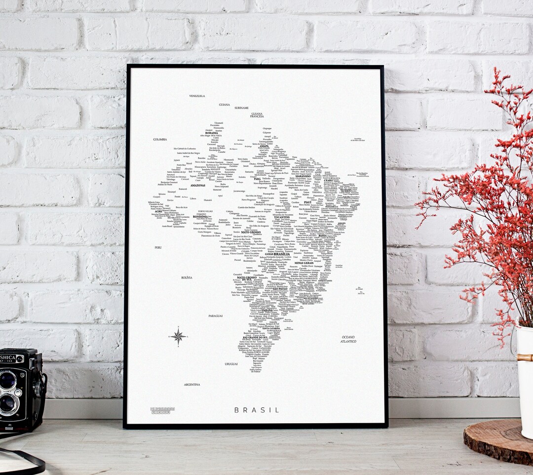 Brazil Map, Brasil Map Poster Print, Brazil Typography Word, Brasil ...