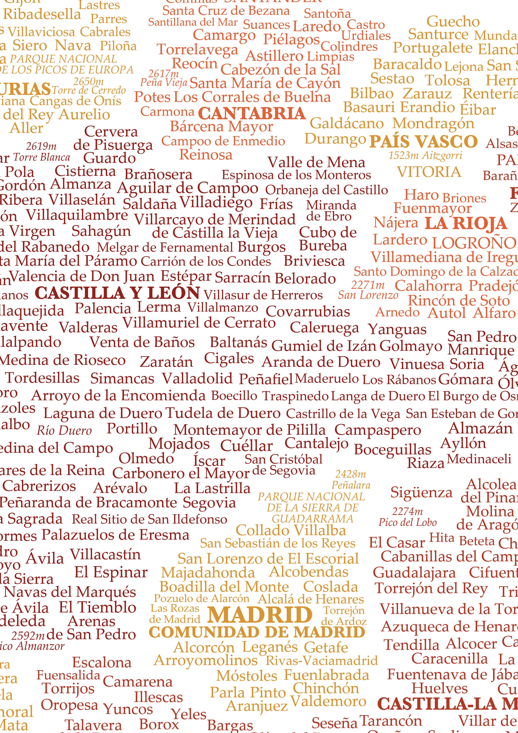 Color Map of Spain Type Map, Spain Map Print, Spain Poster Minimalist ...