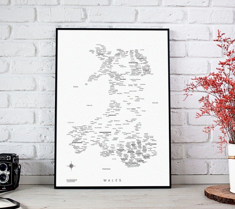 Wales Map Print, Wales UK Map Art Poster, Travel Poster, Wales Map Art ...