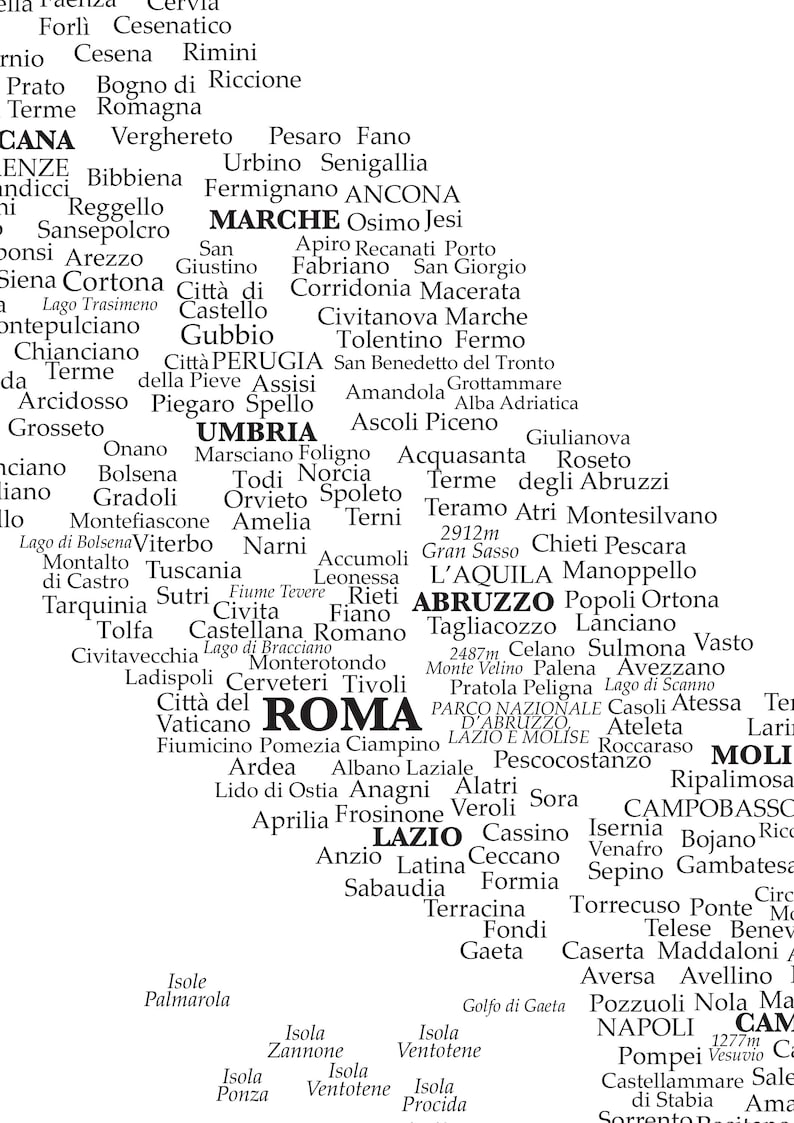 Italy Map Poster – Minimalist Italian Wall Art – Black and White Map ...