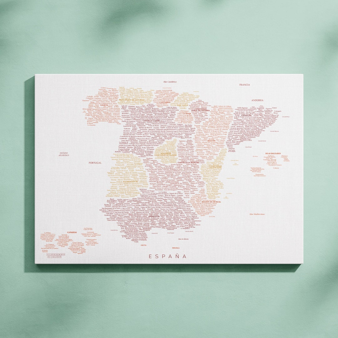 Color Map of Spain Type Map, Spain Map Print, Spain Poster Minimalist ...
