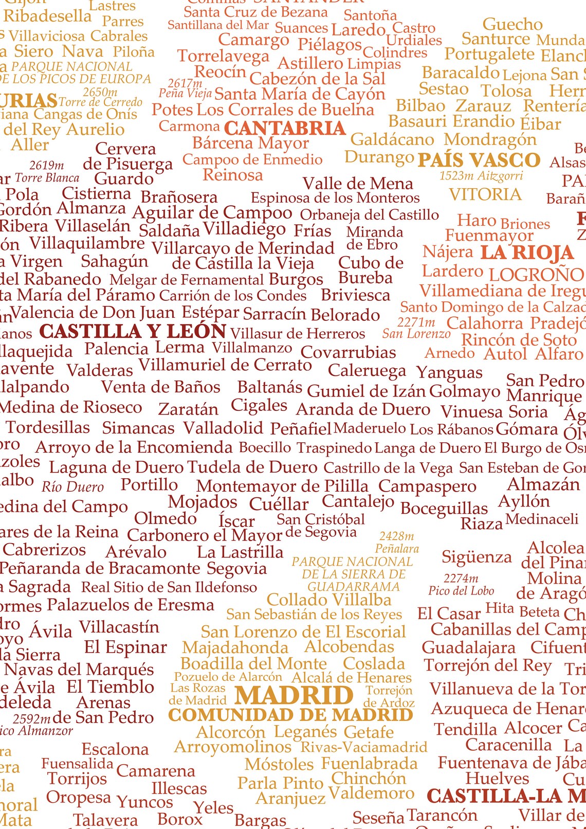 Color Map of Spain Type Map, Spain Map Print, Spain Poster Minimalist ...