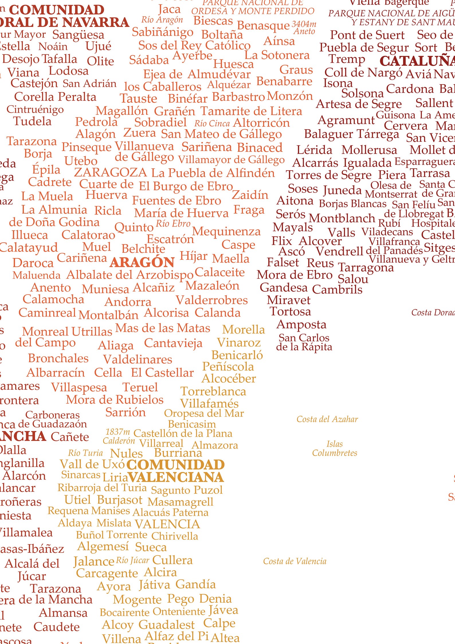 Color Map of Spain Type Map, Spain Map Print, Spain Poster Minimalist ...