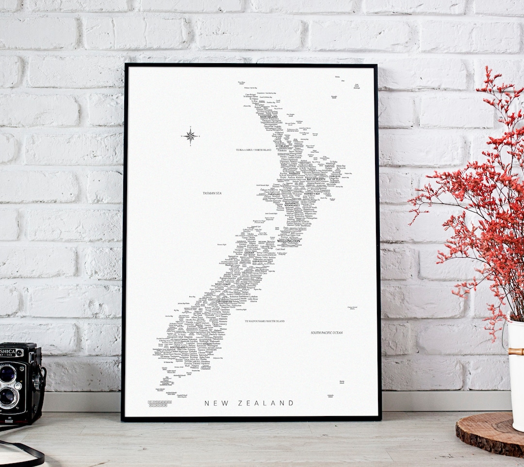 New Zealand Map Poster Print, New Zealand Gifts, Cities of New Zealand ...