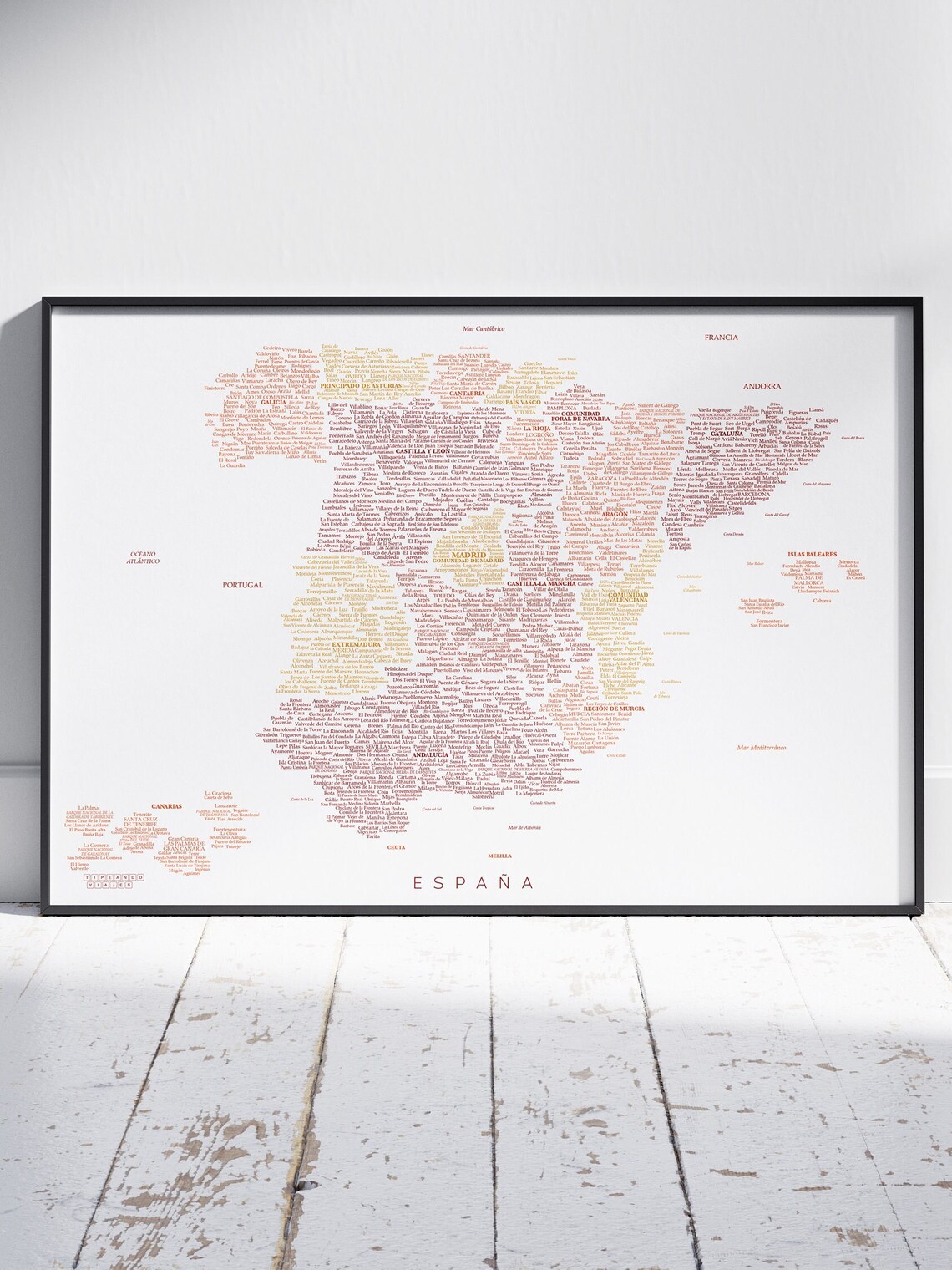Color Map of Spain Type Map, Spain Map Print, Spain Poster Minimalist ...
