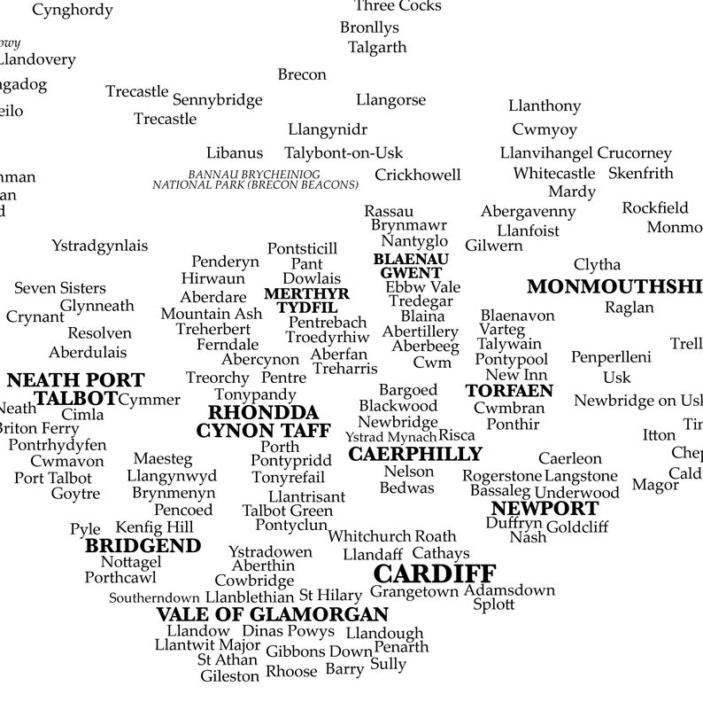 Wales Map Print, Wales UK Map Art Poster, Travel Poster, Wales Map Art ...