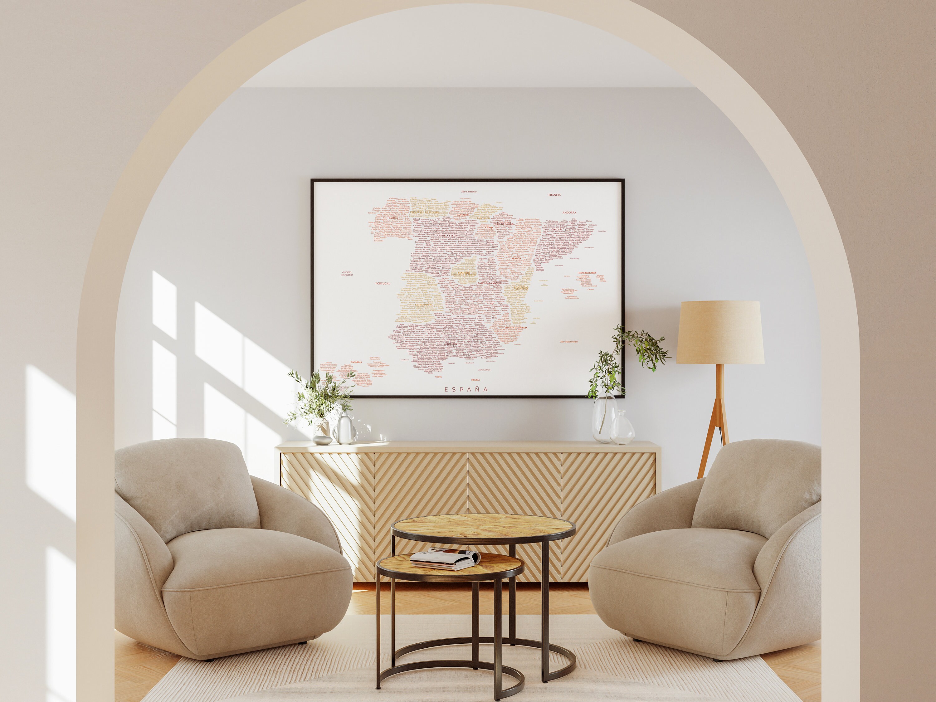 Color Map of Spain Type Map, Spain Map Print, Spain Poster Minimalist ...