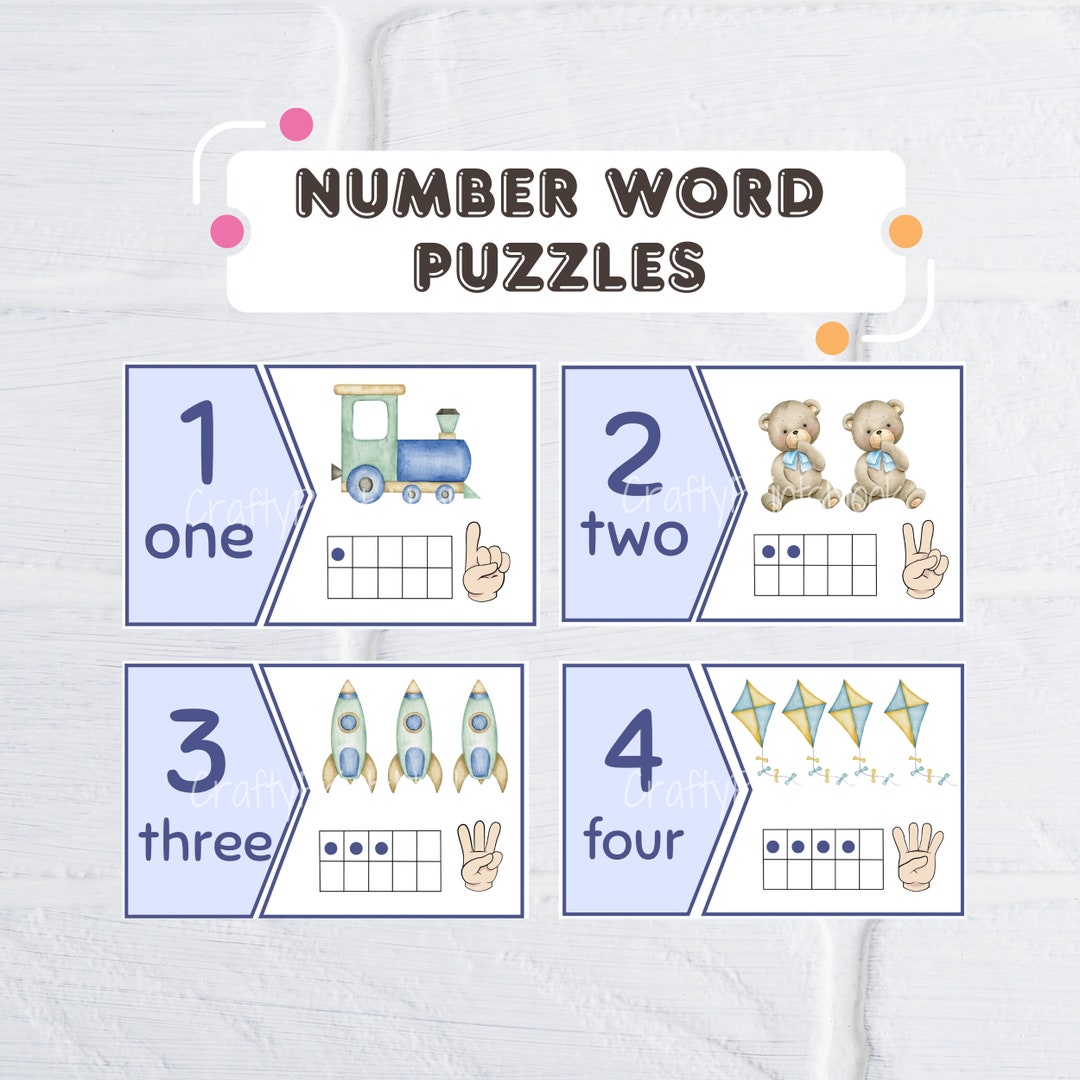 Cut and Match Number Word Puzzles. Illustrated Preschool Learning ...
