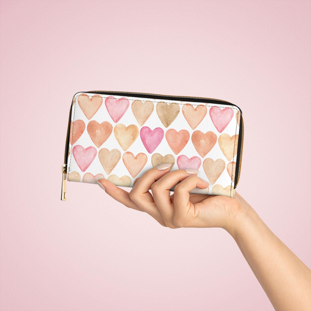 Cute Hearts Wallet Sweetheart Zip Wallet 100% Faux Leather Wallet for ...