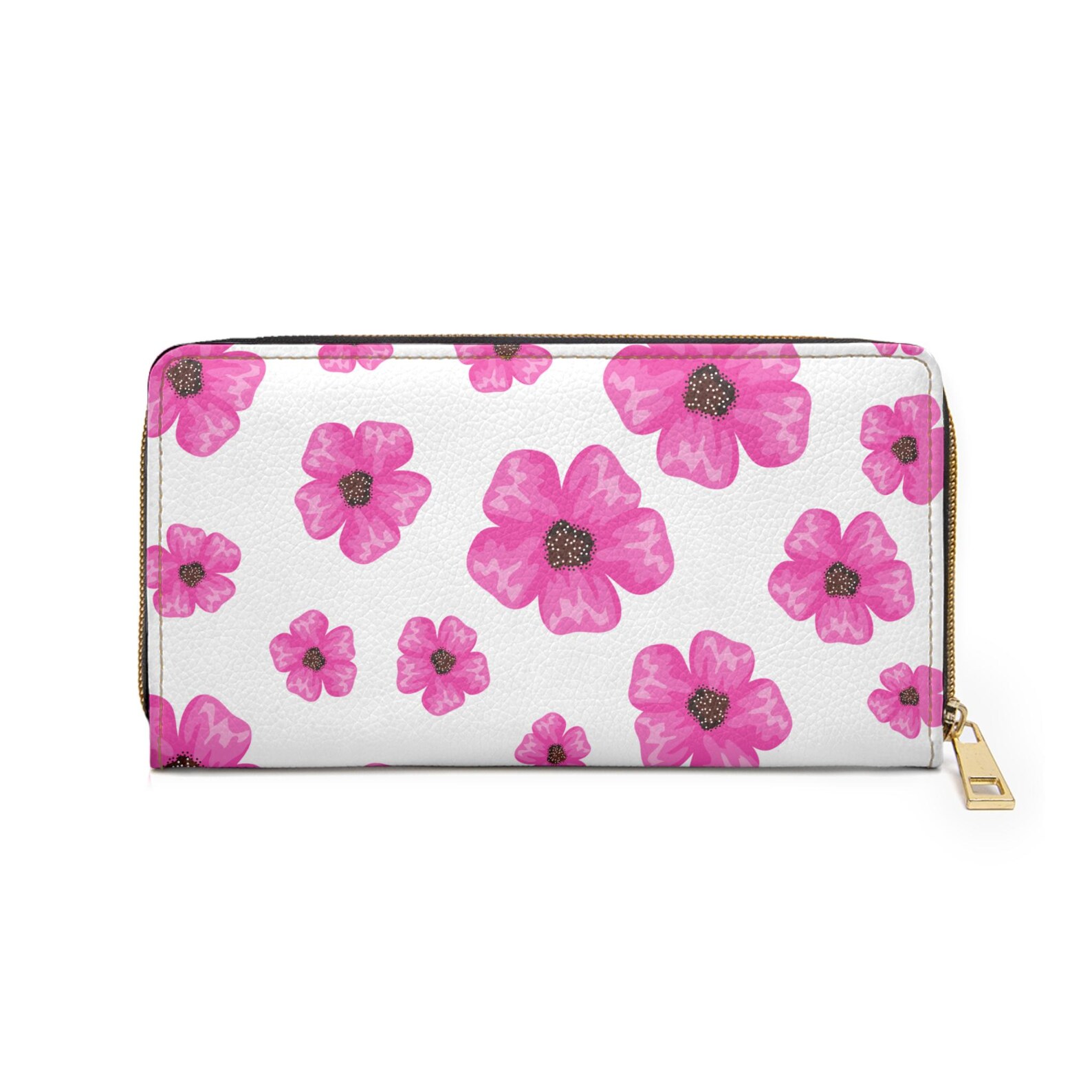 Pink Flowers Wallet Girly Zip Wallet 100% Faux Leather Wallet for Her ...