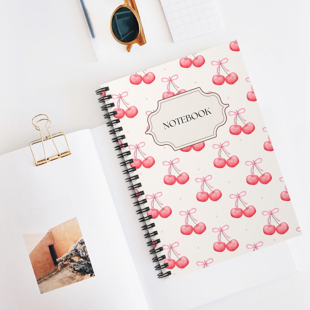 Coquette Cherry Spiral Notebook Sweet Cherry & Bows Notebook Girly ...