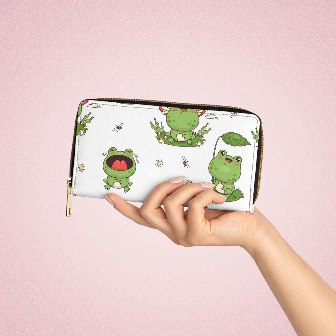 Cute Frogs Wallet Silly Frogs Zip Wallet 100% Faux Leather Wallet for ...