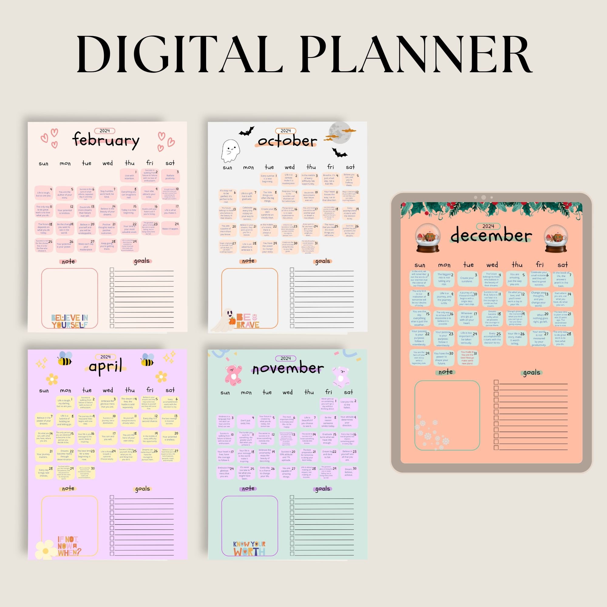 2024 Inspirational Calendar Motivational Quotes Wall - Etsy