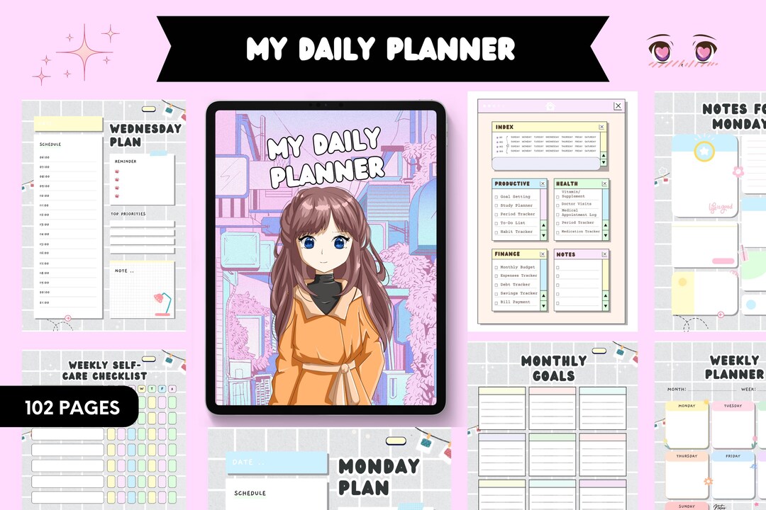 Anime Girl-themed Digital Planner | 102 Pages, Editable in Canva | Cute ...