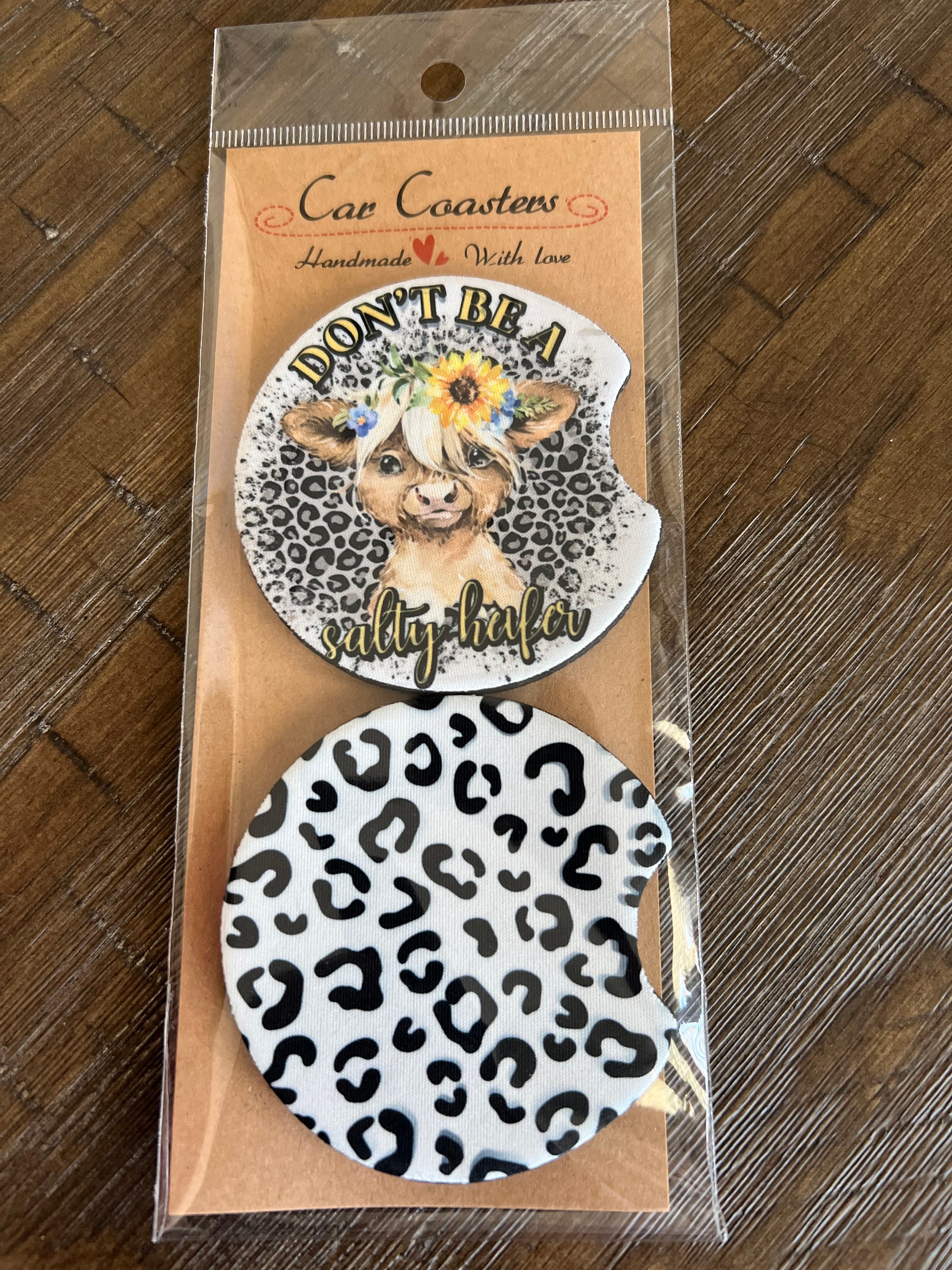 Cute Sublimation Car Coasters, Mama Needs Coffee, Cow & Cow Print, Pink ...