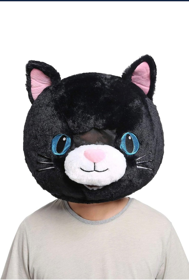 Plush Animal Cat Head Mask Halloween Cat Mascot Costume Black - Etsy