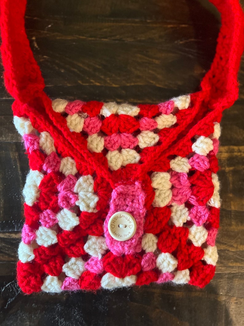 Handmade Crochet Valentines Bag, Tote, Granny Square, Small Bag, Love ...