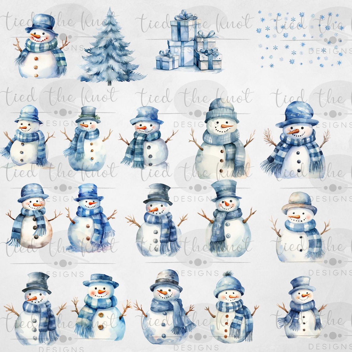 Snowmen Clipart, Blue Snowman PNG, Watercolour Snowman Clipart, Blue ...