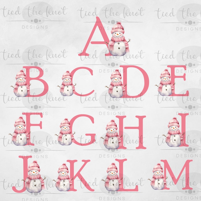 Snowman Alphabet, Pink Snowman, Watercolour Snowman Clipart, Pink ...