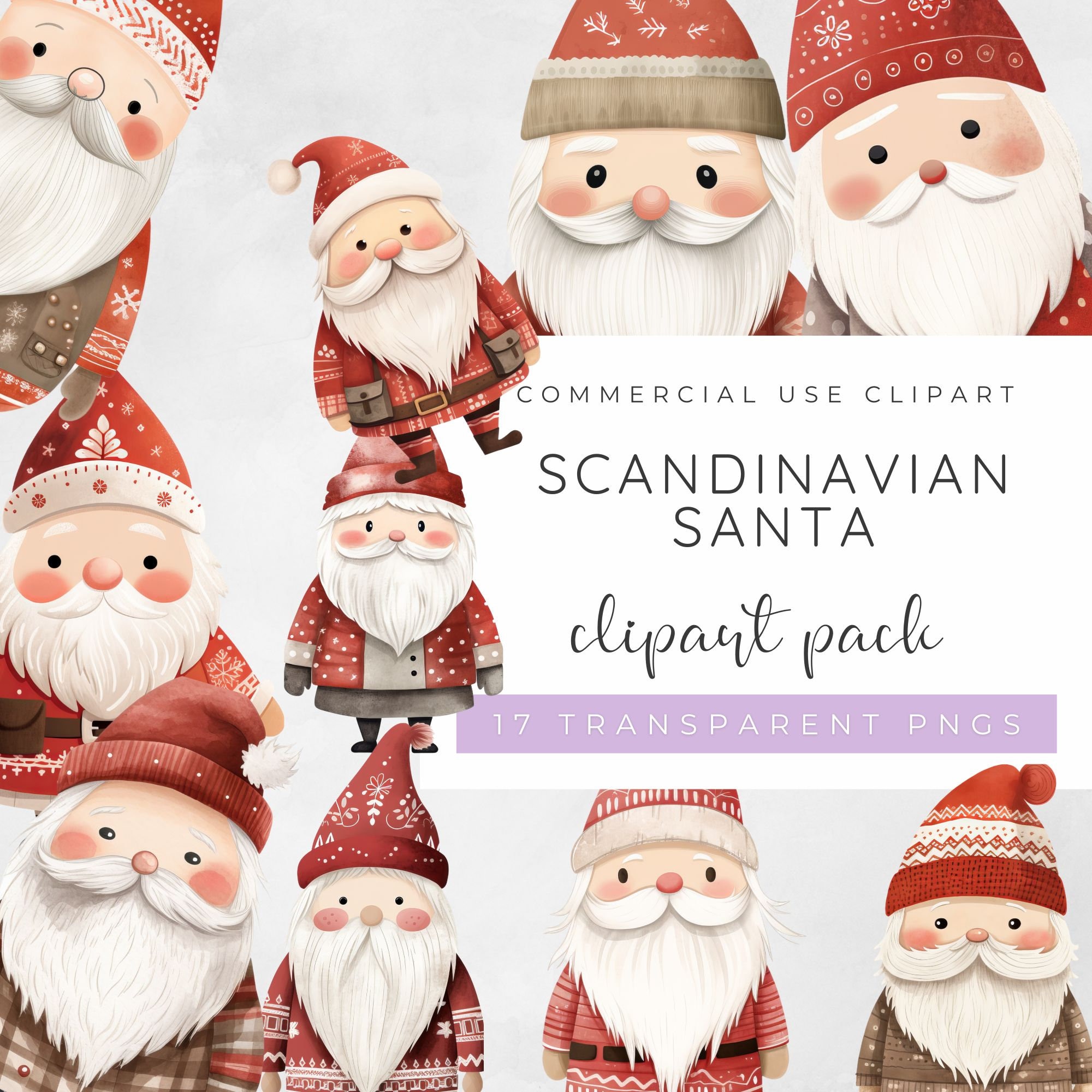 Scandinavian Santa Clipart, Folk Art Father Christmas, Red Christmas ...