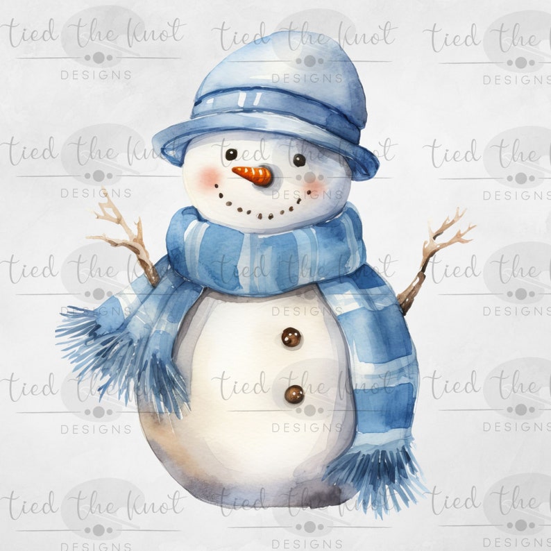 Snowmen Clipart, Blue Snowman PNG, Watercolour Snowman Clipart, Blue ...