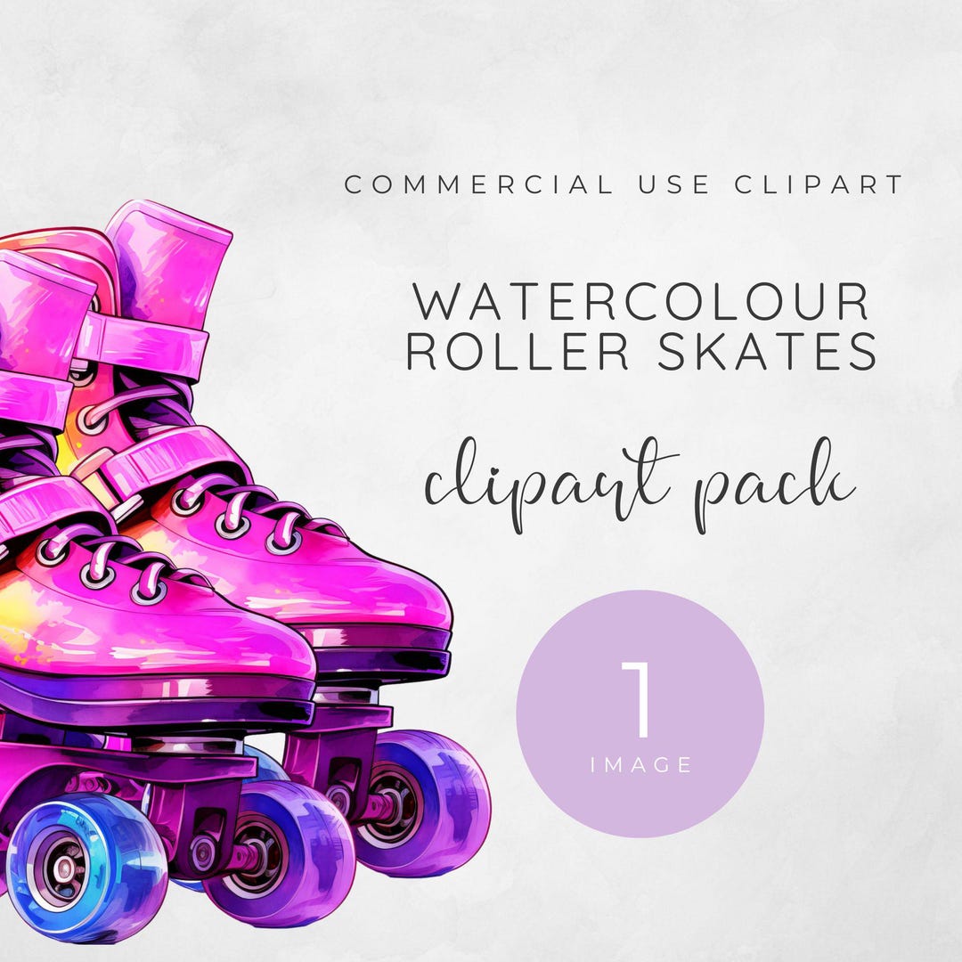 Neon Roller Skates Clipart, Watercolour Retro Skating PNG, Bright Quad ...