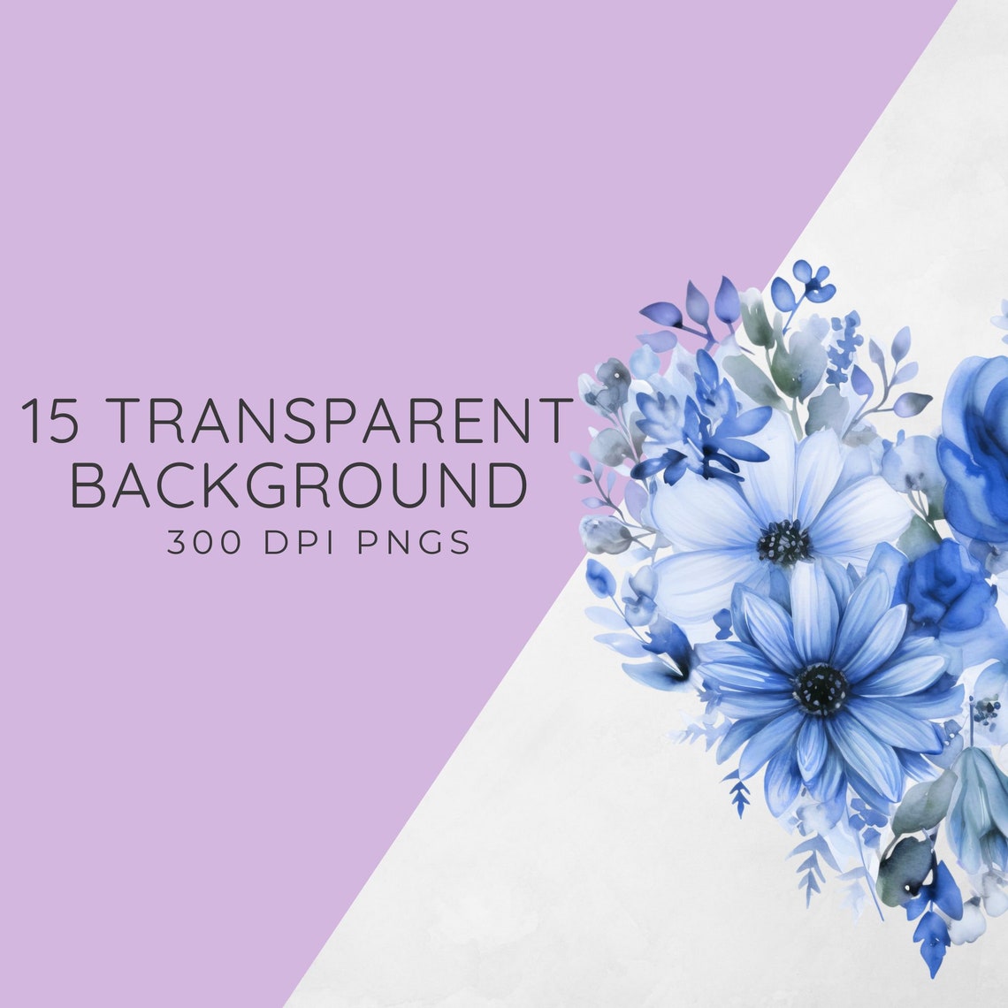 Flower Heart Clipart, Blue Flower Clipart, Floral Heart Clipart, Love ...