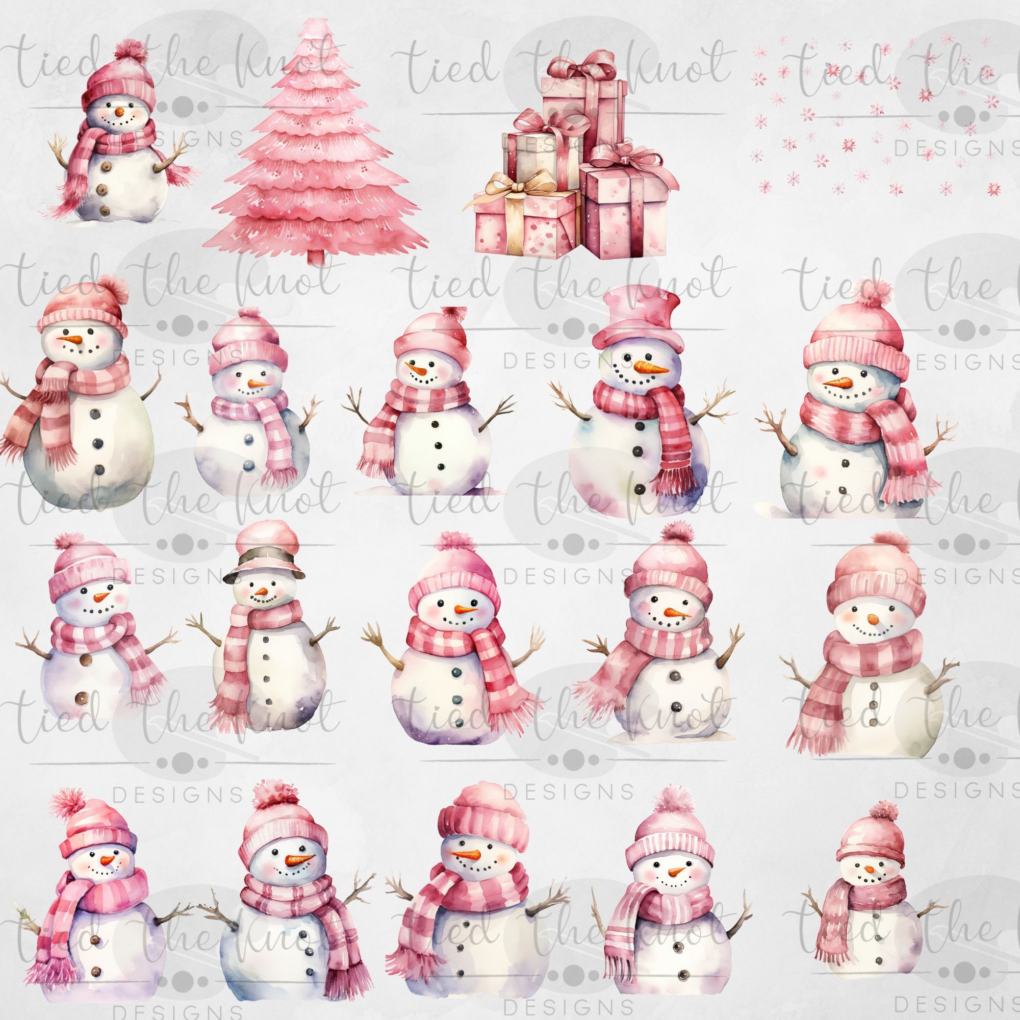 Snowmen Clipart, Pink Snowman PNG, Watercolour Snowman Clipart, Pink ...