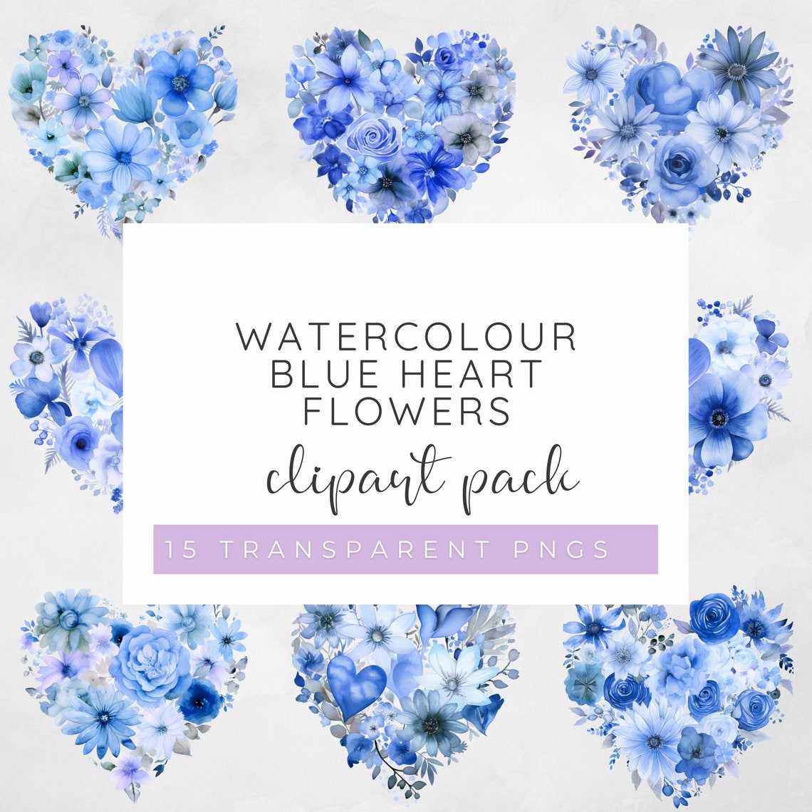 Flower Heart Clipart, Blue Flower Clipart, Floral Heart Clipart, Love ...