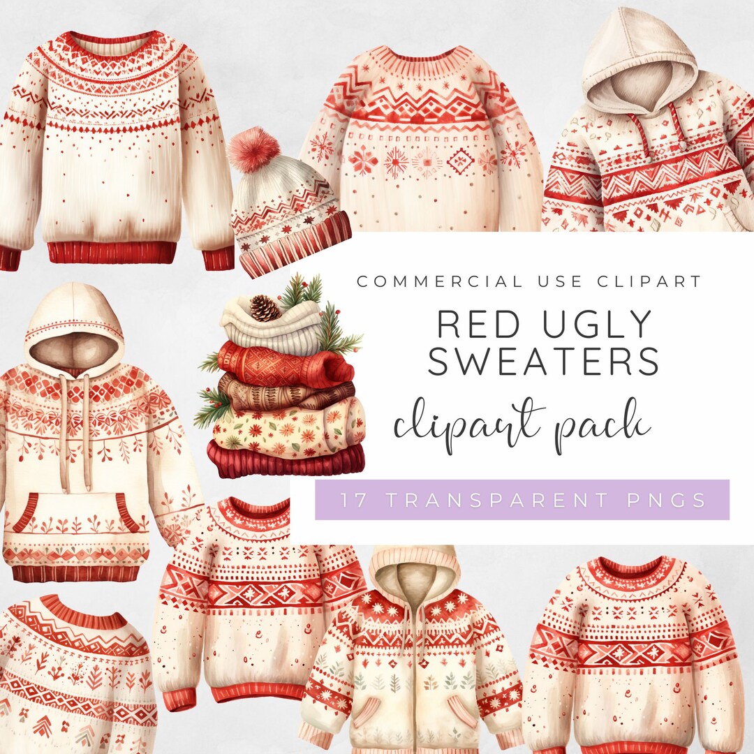 Ugly Christmas Jumper Clipart, Christmas Sweater Clipart, Red Colour ...