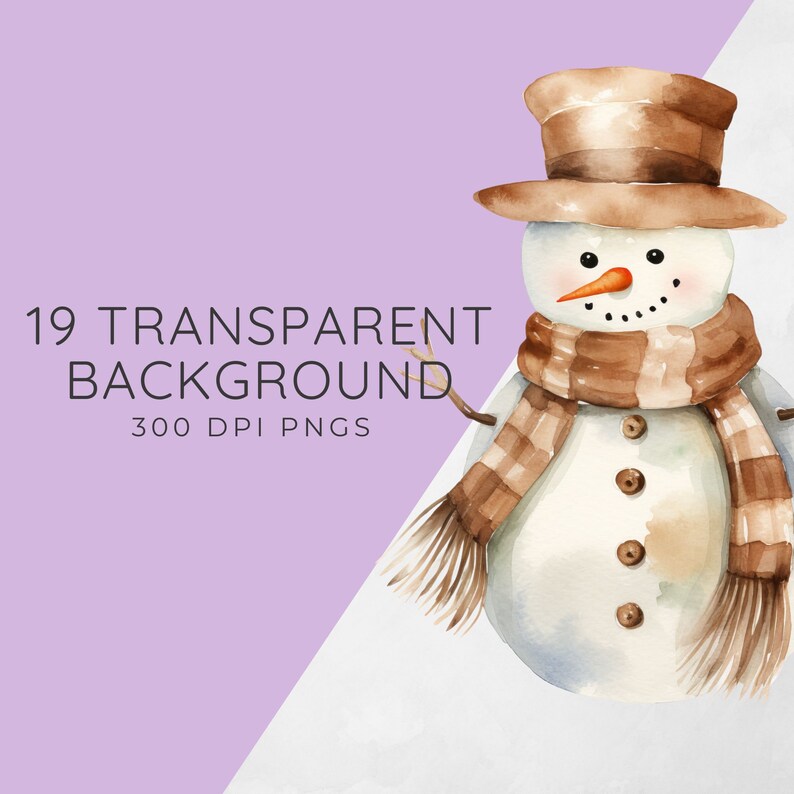 Snowmen Clipart, Neutral Snowman, Watercolour Snowman Clipart, Neutral ...