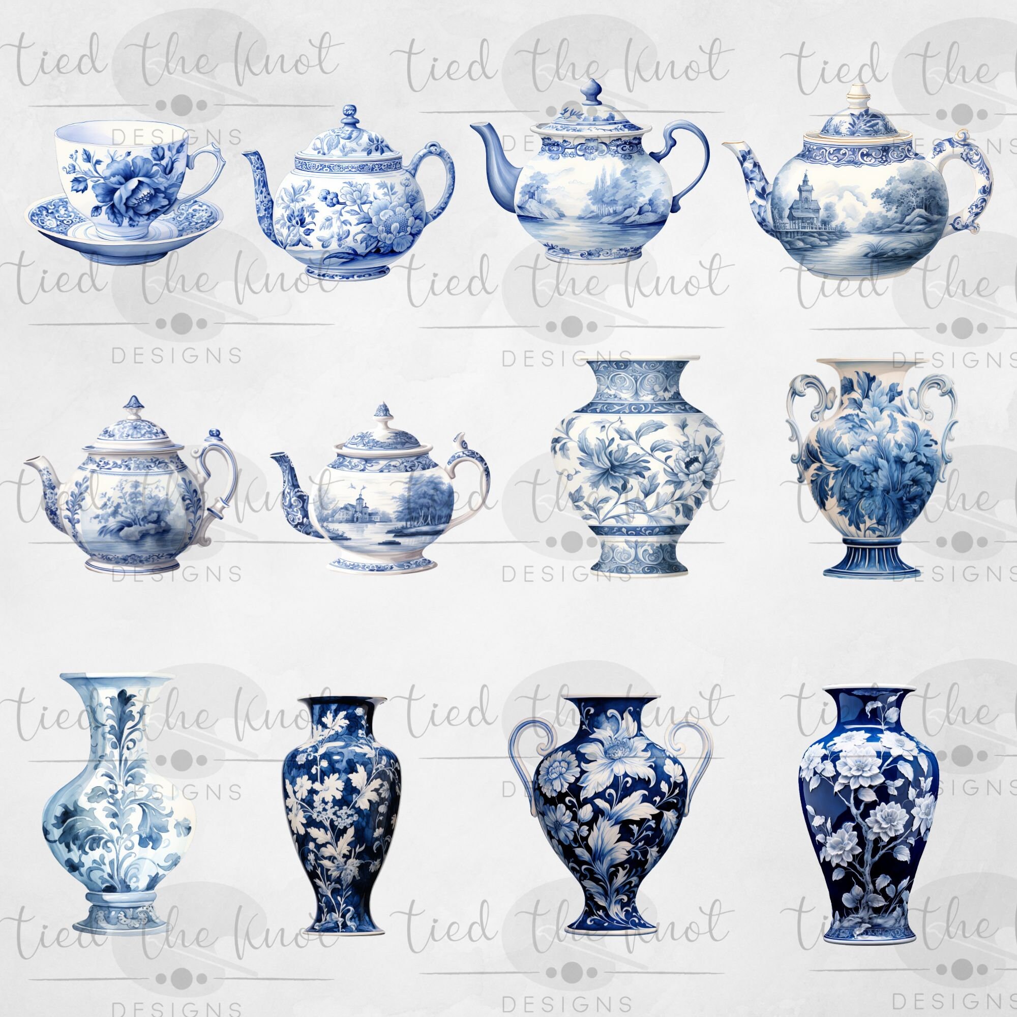 Toile Chinoiserie, Blue Toile Clipart, Toile Vase, Fine China Cup and ...