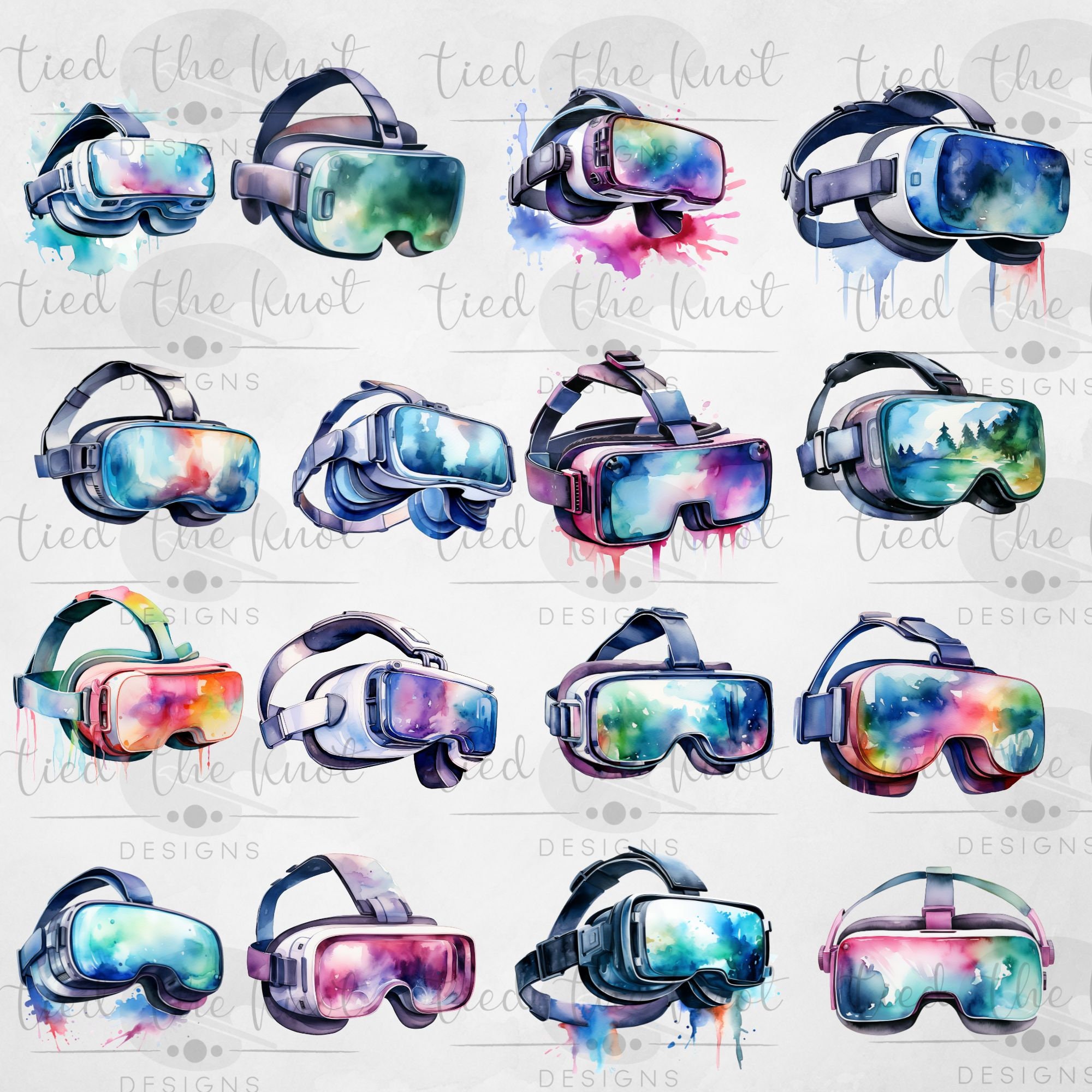 VR Headset Clipart, Gaming Clipart, Technology Clipart, Watercolour PNG ...