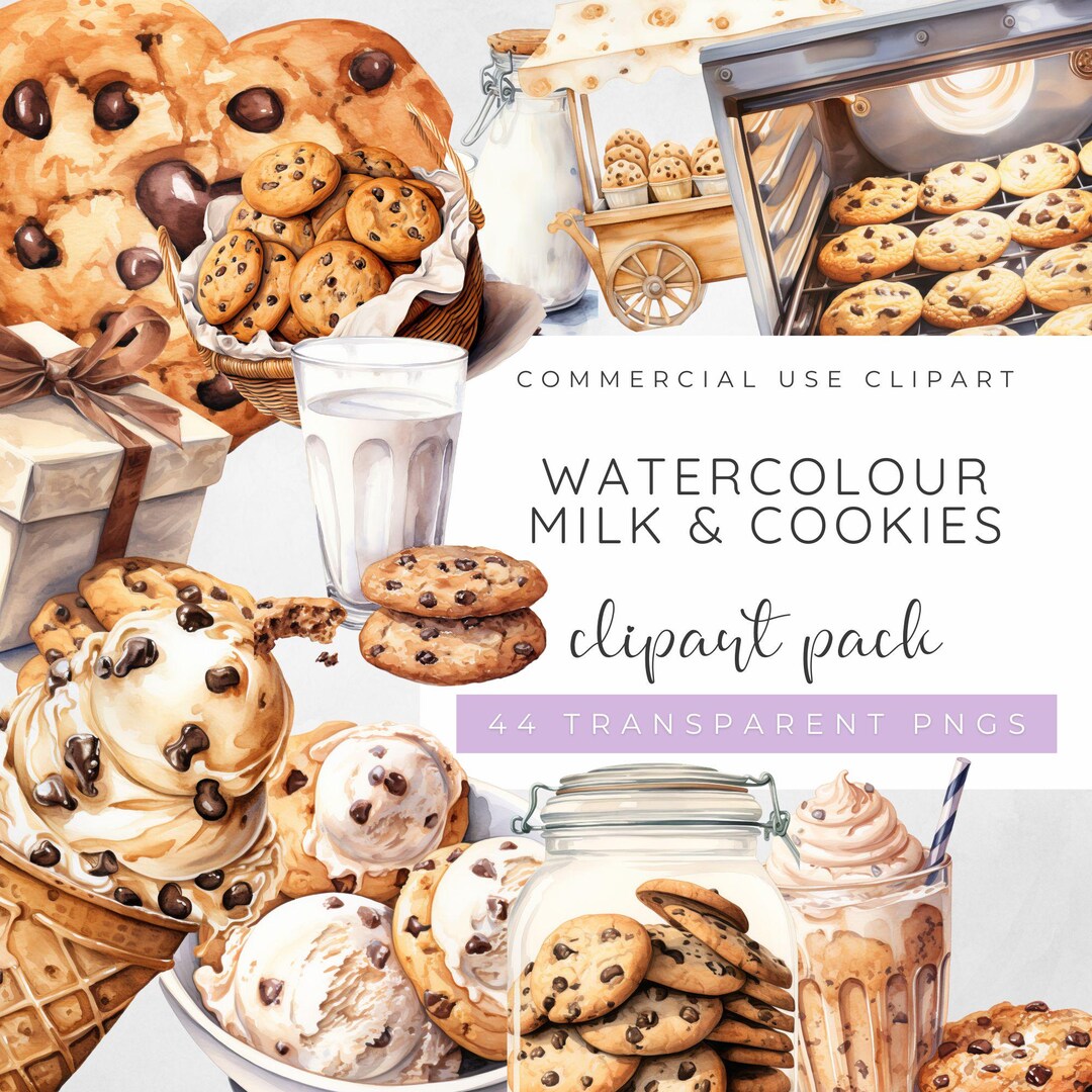 Milk and Cookies Clipart, Cookies and Milk Birthday, Chocolate Chip ...