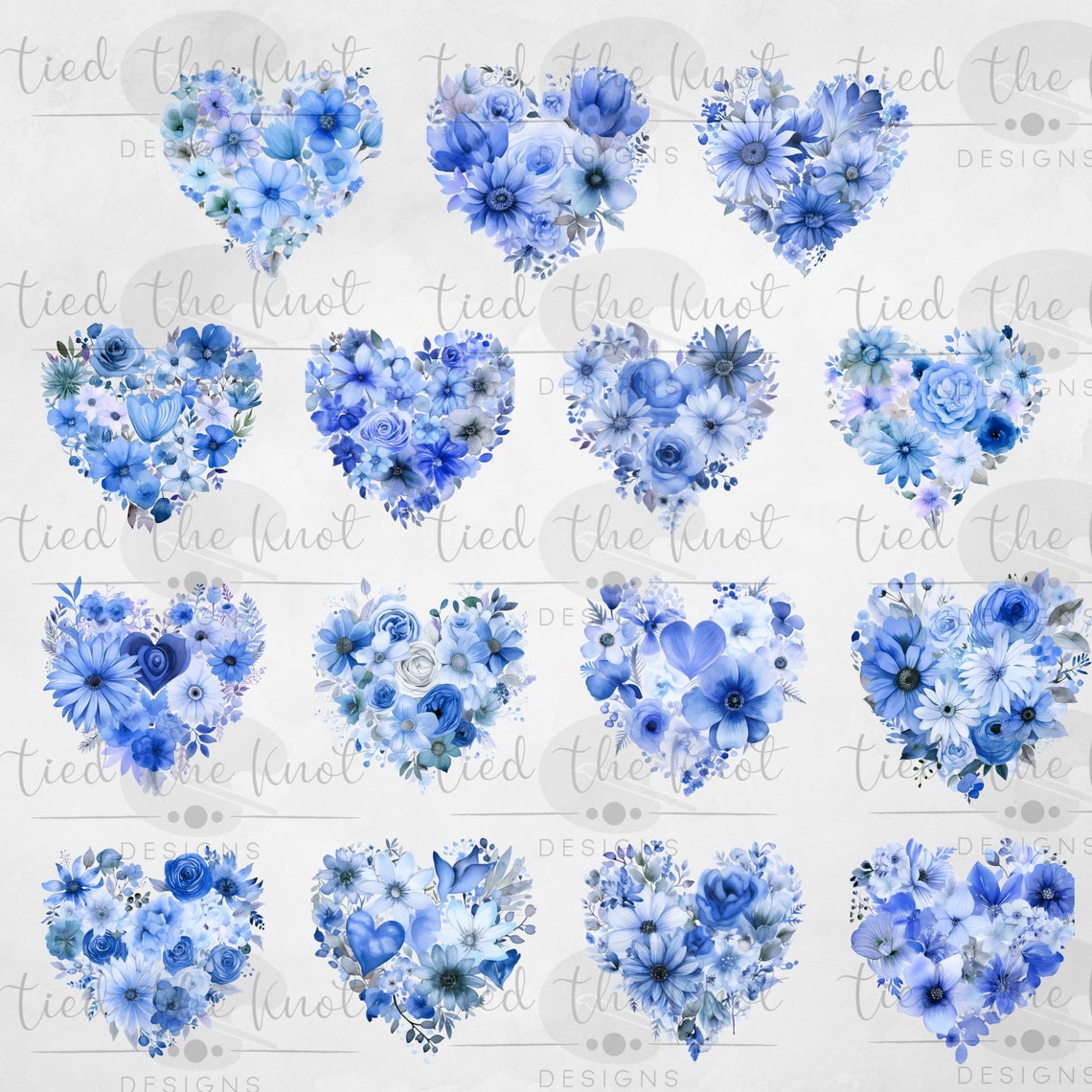 Flower Heart Clipart, Blue Flower Clipart, Floral Heart Clipart, Love ...