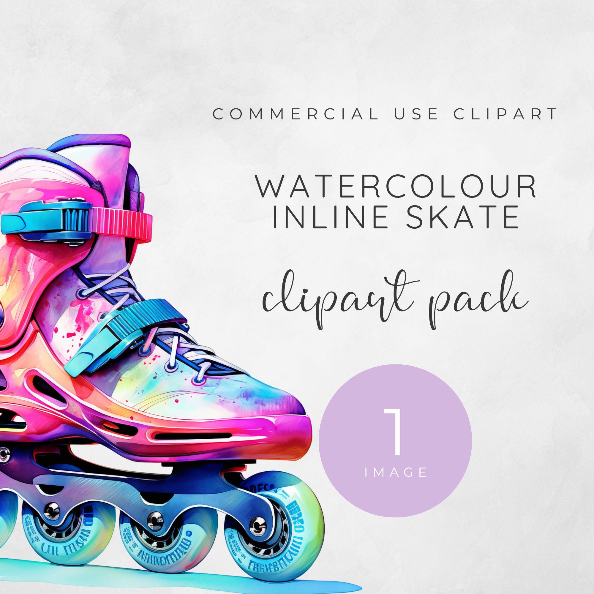 Neon Inline Skate Clipart, Watercolour Rollerblade PNG, Bright Rainbow ...
