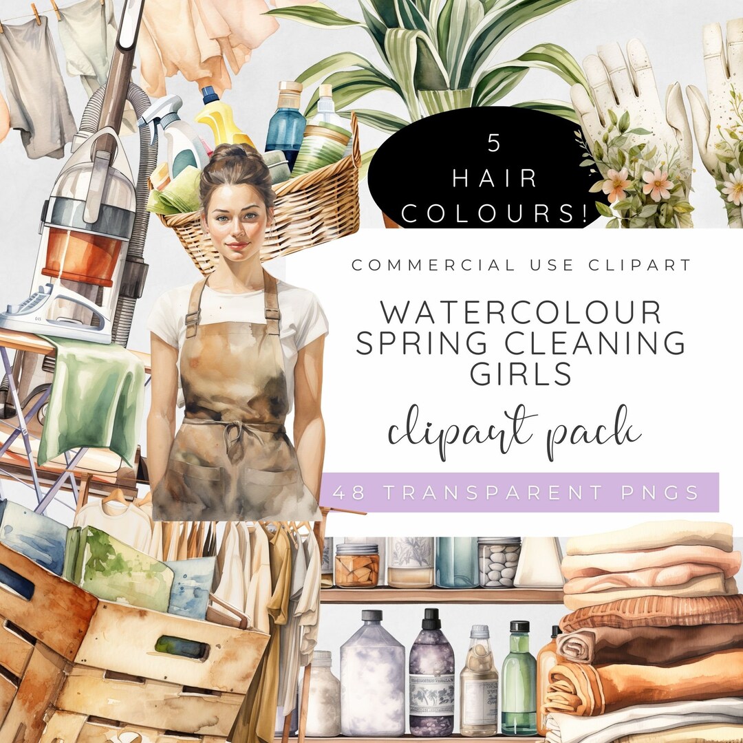 Spring Cleaning Clipart, Cleaning Lady Clipart, Laundry Clipart ...