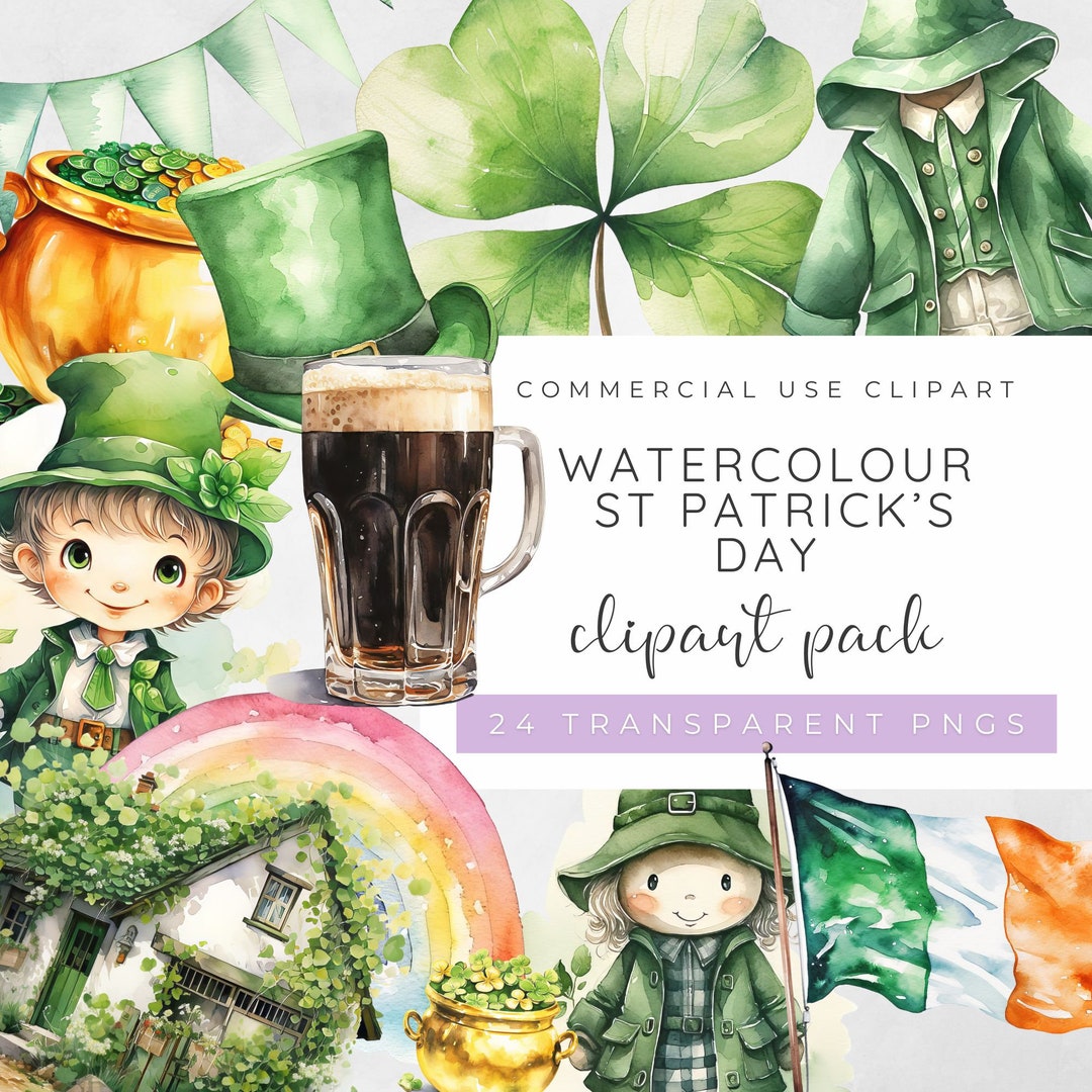 St Patricks Day Clipart, Four Leaf Clover PNG, Pot of Gold Clipart ...