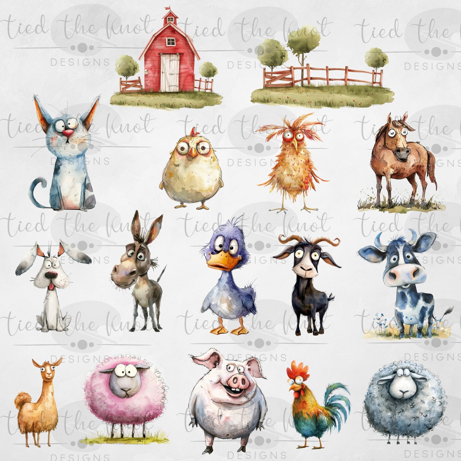 Quirky Farm Animals Clipart, Crazy Chicken PNG, Farmyard Animal Clipart ...