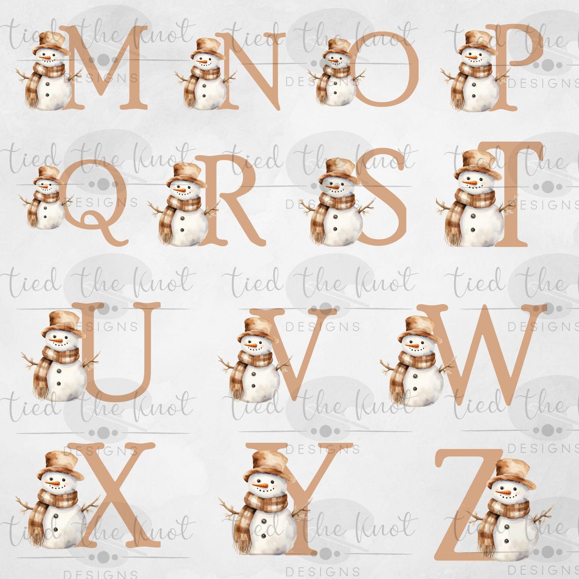 Snowman Alphabet, Neutral Snowman, Watercolour Snowman Clipart ...