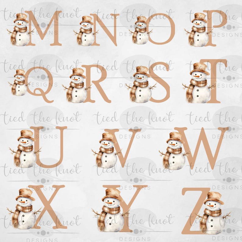 Snowman Alphabet, Neutral Snowman, Watercolour Snowman Clipart ...