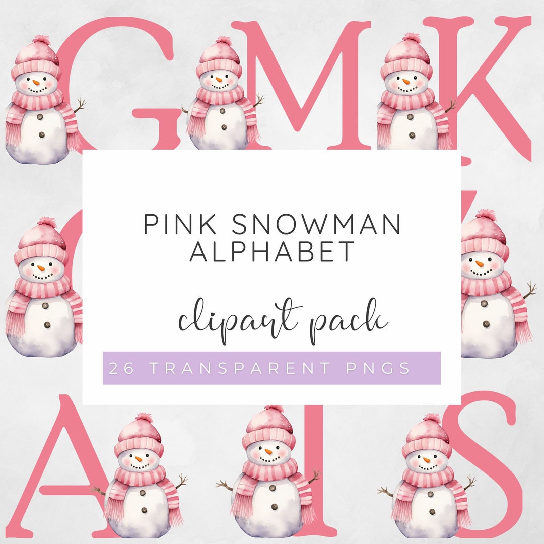 Snowman Alphabet, Pink Snowman, Watercolour Snowman Clipart, Pink ...