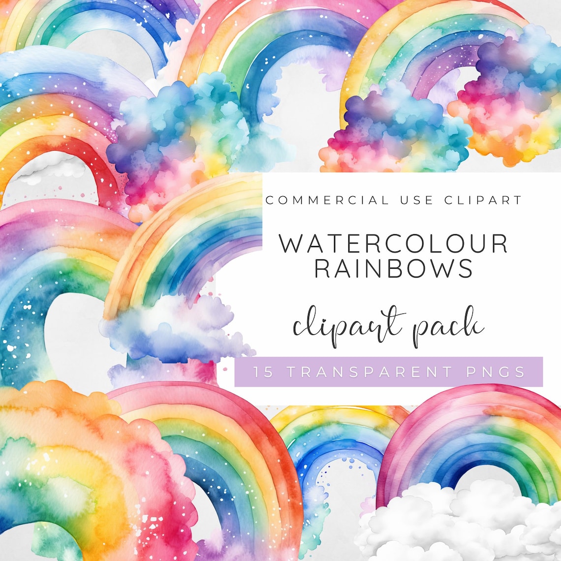 Rainbow Clipart, Rainbow Cloud PNG, Watercolour Rainbow and Cloud ...