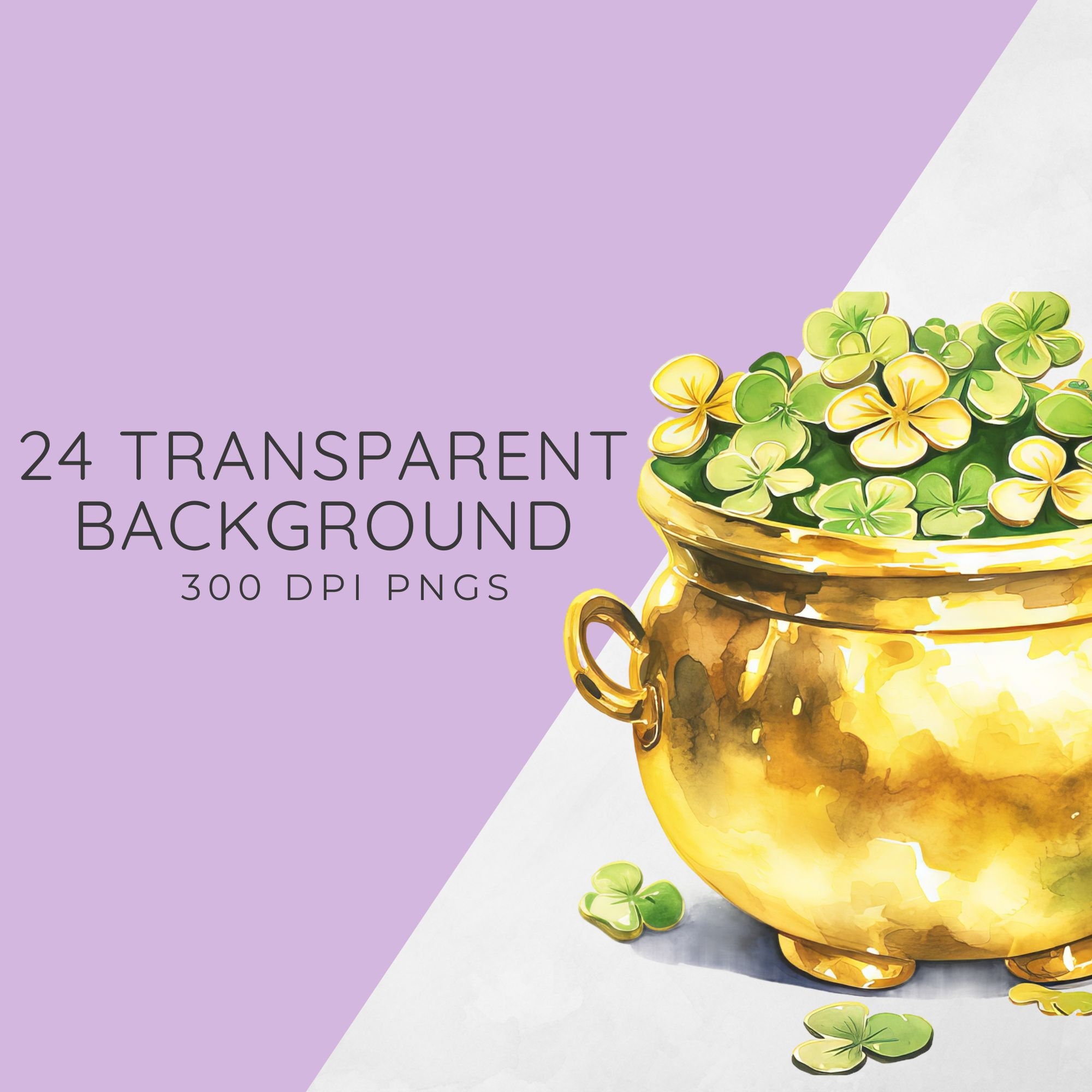 St Patricks Day Clipart, Four Leaf Clover PNG, Pot of Gold Clipart ...