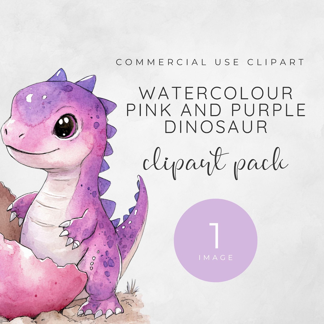 Cute Purple Dinosaur Clipart, Baby Dino PNG, Watercolour Pink and ...